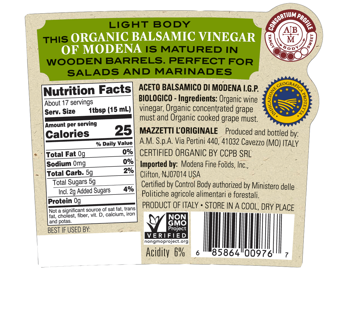 Organic Label Balsamic Vinegar of Modena | Mazzetti Originale ...