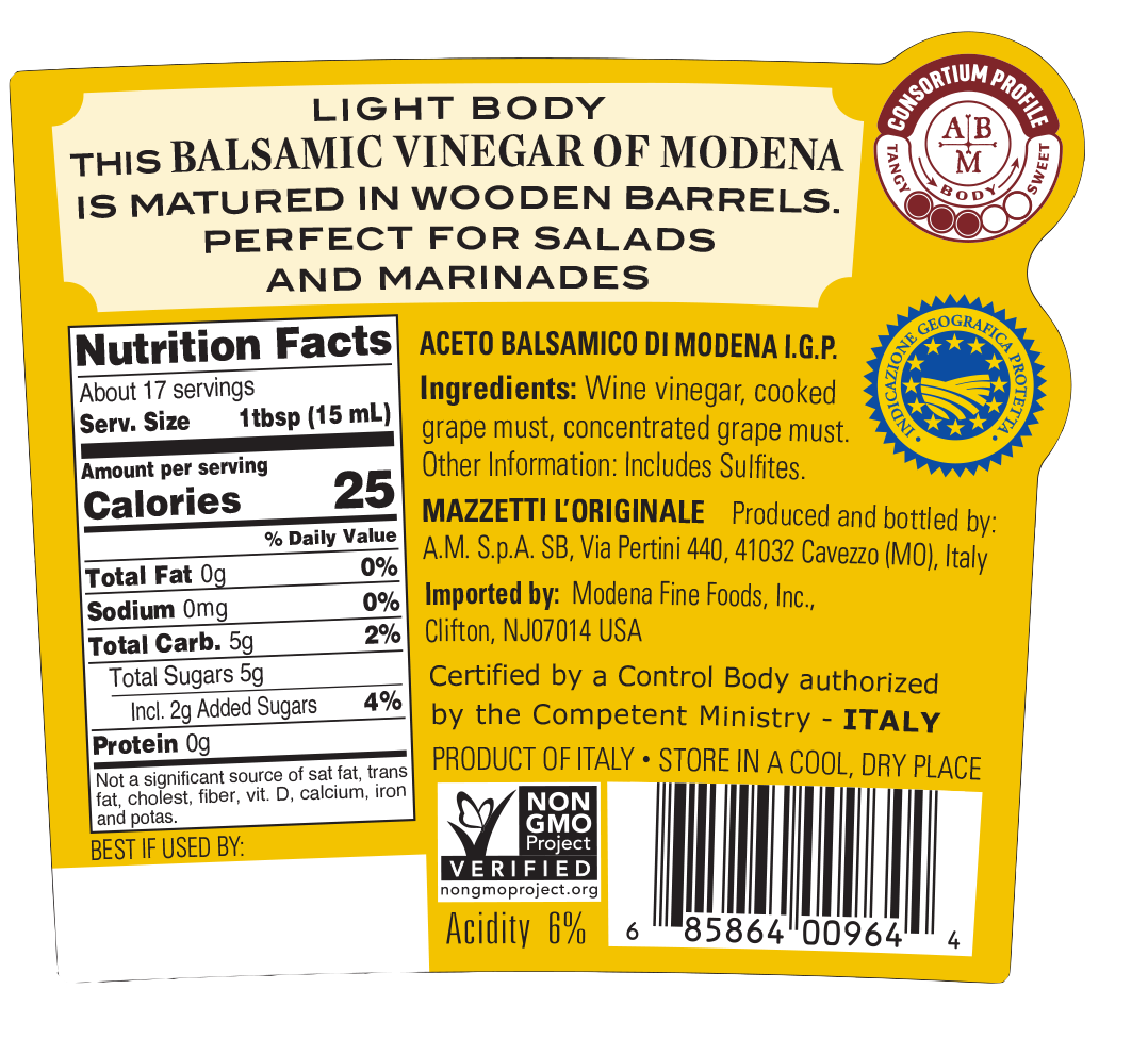 Yellow Label Balsamic Vinegar of Modena | Mazzetti Originale – Mazzetti ...